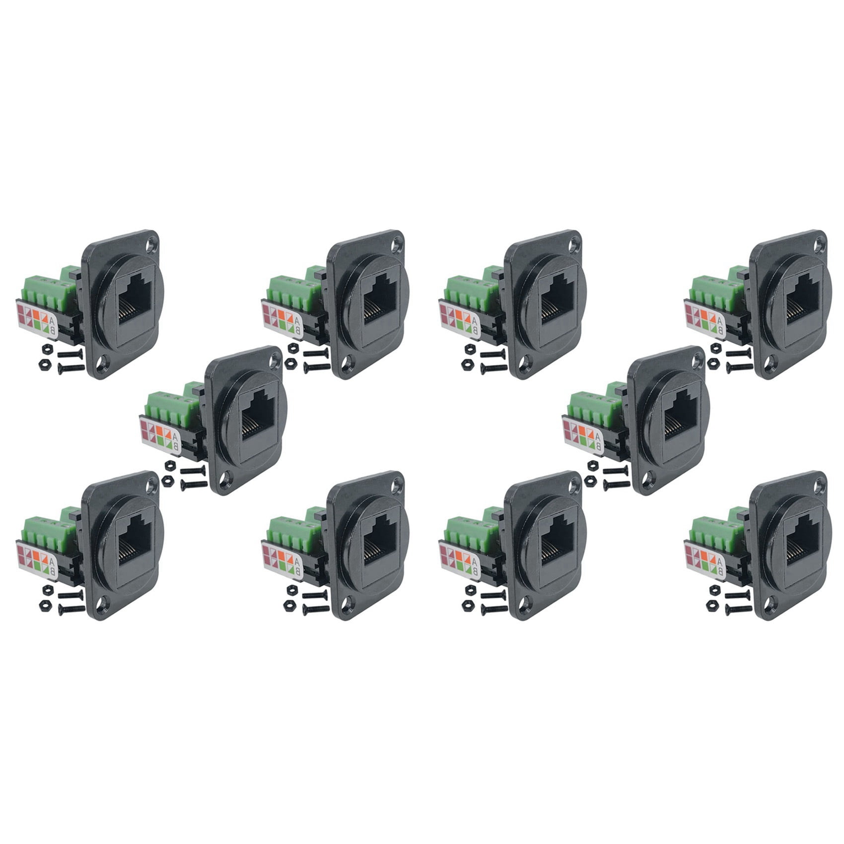 10PCS RJ45 Female Panel Mount Screw Terminal Adapter, D-Type RJ45 8P8C ...