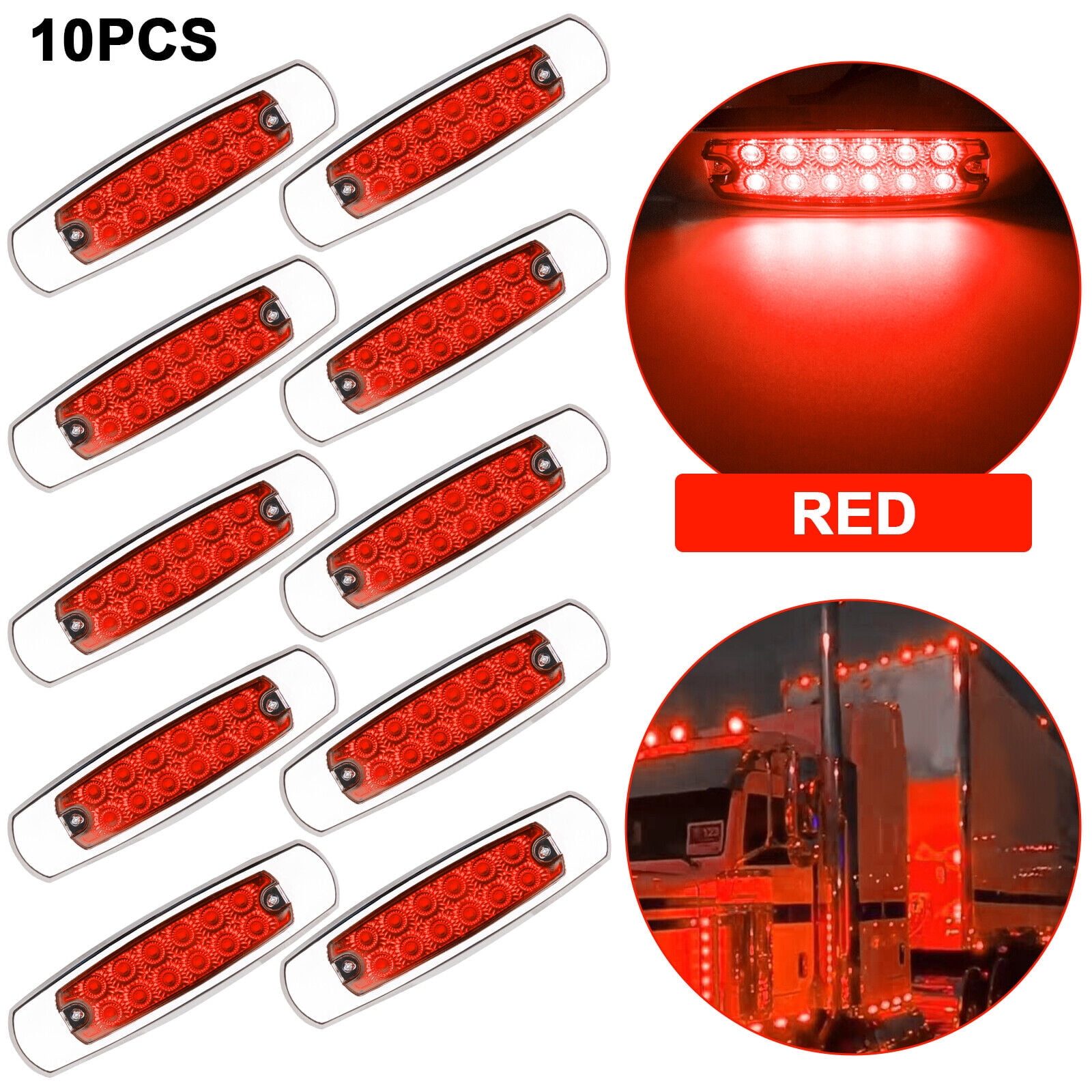 10PCS Red Side Marker Light Clearance 12-LED Truck Trailer Side Lamp ...