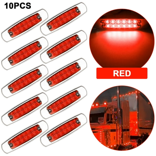 10PCS Red Side Marker Light Clearance 12-LED Truck Trailer Side Lamp ...