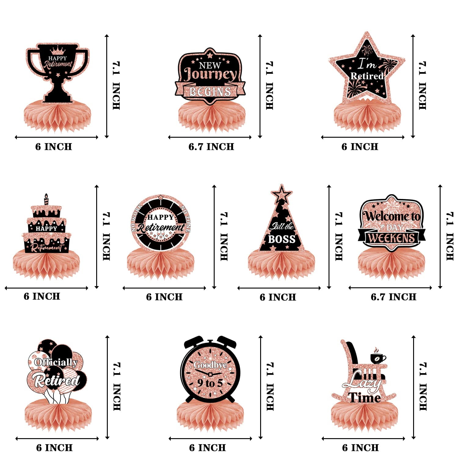 10PCS Retirement Party AJH3 Decorations，Retirement Honeycomb Centerpieces Rose Gold Retirement ...