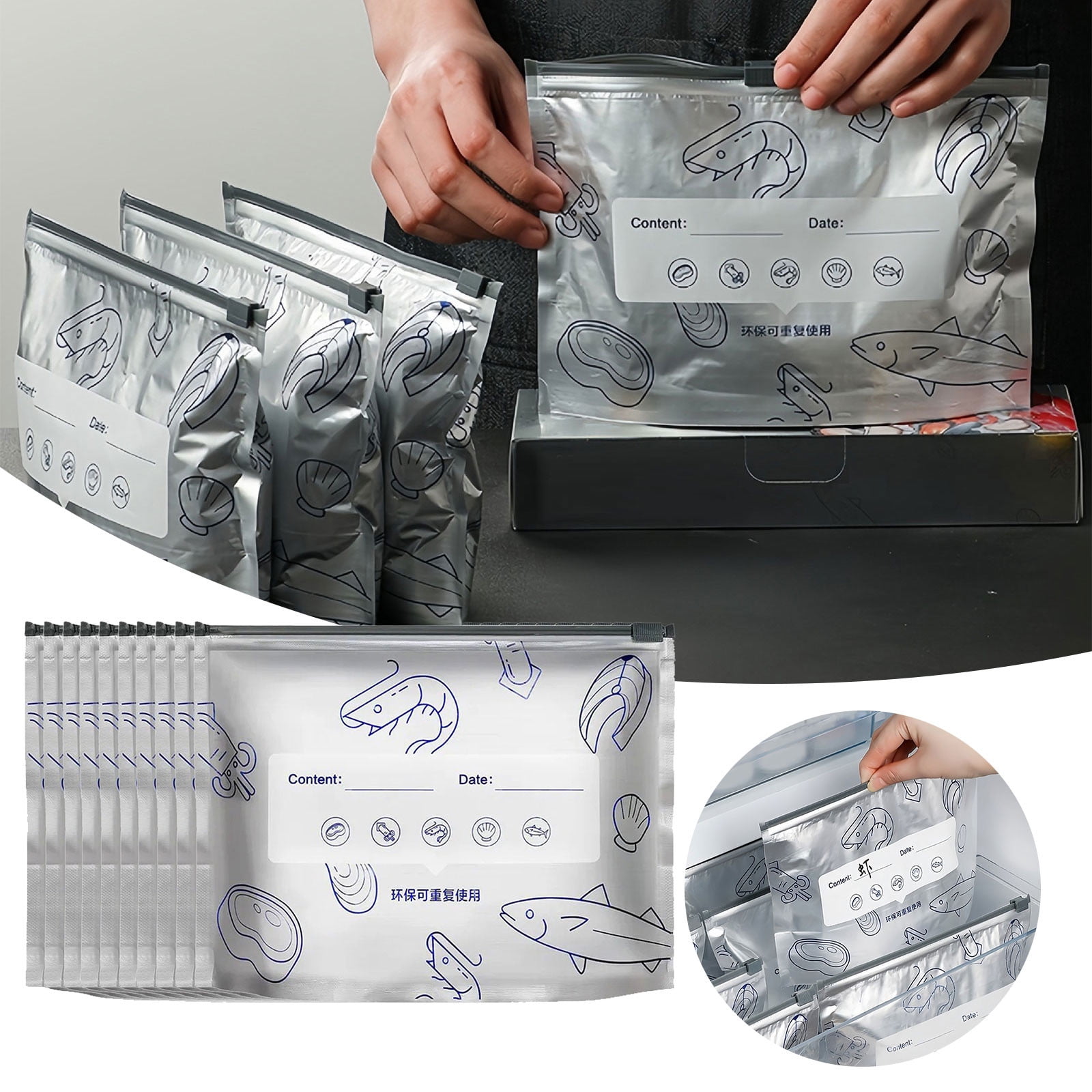 10PCS Reusable Aluminum Foil Food Storage Bags with Stand Up Bottom ...