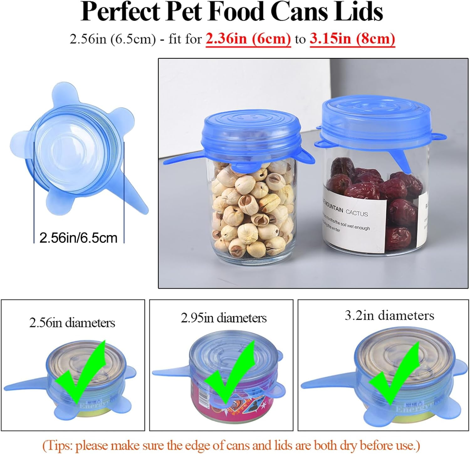 10PCS Reusable Silicone Can Lids, 2.6" Stretch Food Covers for Pet Food ...