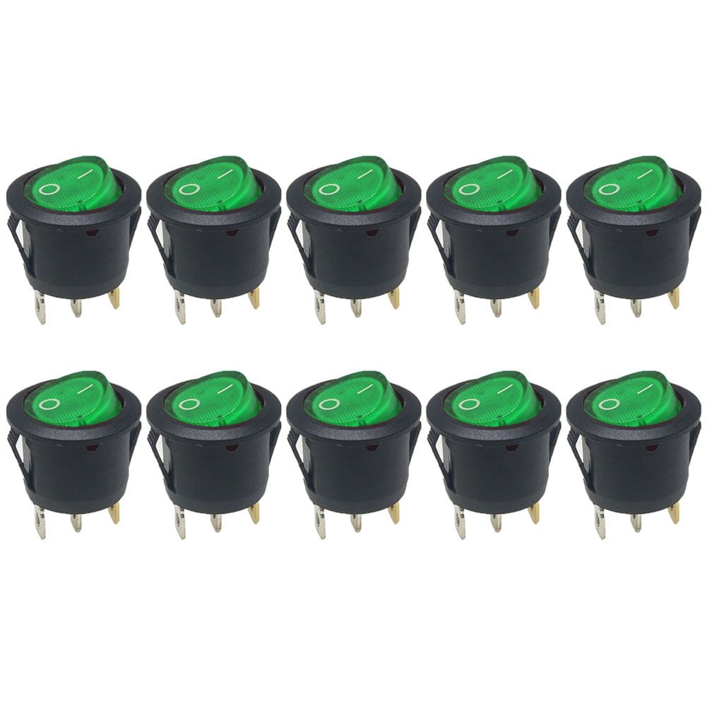10PCS Round 3 Pin ON-OFF 2 Position With Light Power Switch KCD1-105 ...