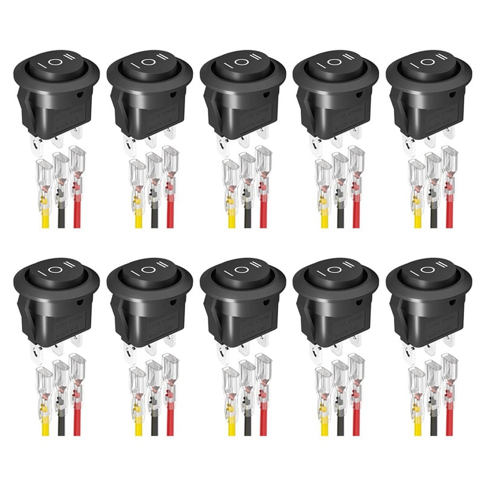 10PCS Round KCD1 Rocker Switch 12V 3 Pin 3 Position on on DC Circle ...