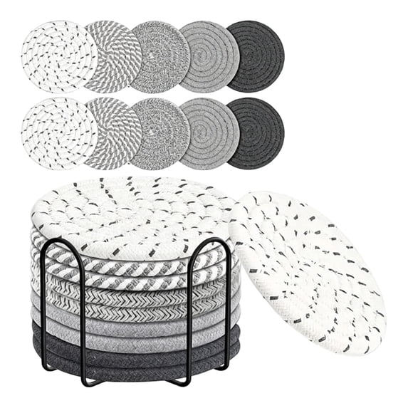 10PCS Round Woven Placemats Set with Metal Storage Holder for Dining ...
