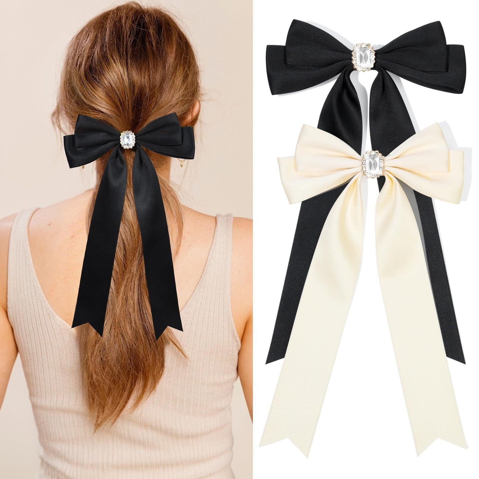 10PCS Silky Satin Hair Bows Hair Clip Ribbon Accessories Ponytail ...