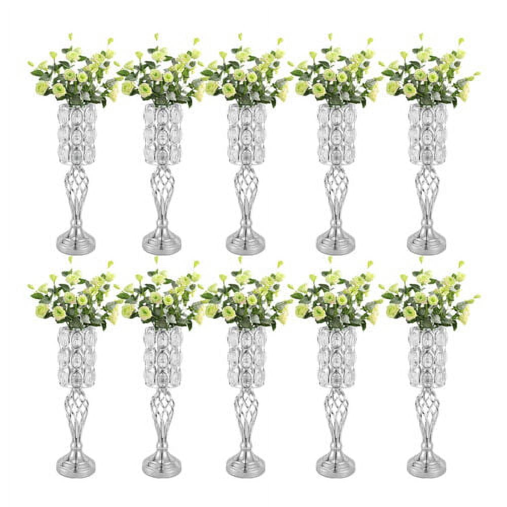 10PCS Silver Vases Wedding Centerpieces w/ Crystal Beads Flower Stand ...