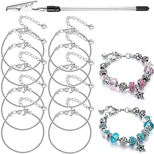 10PCS Snake Chain Charm Bracelet with Bracelet Helper Adjustable Snake ...