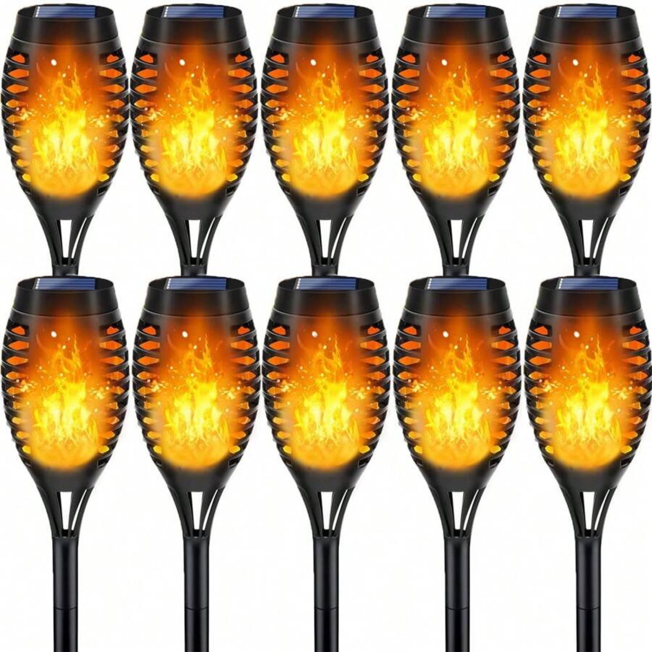 10PCS Solar Flame Lights - Flashing Effect, Dusk-to-Dawn Auto On/Off ...