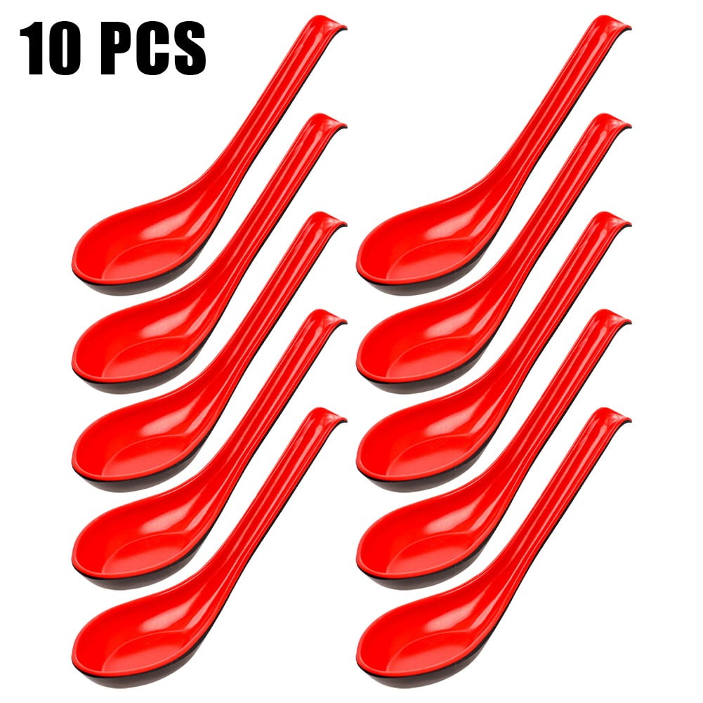 10PCS Soup Spoons Chinese Japanese Utensils Long HandleHook Spoons ...