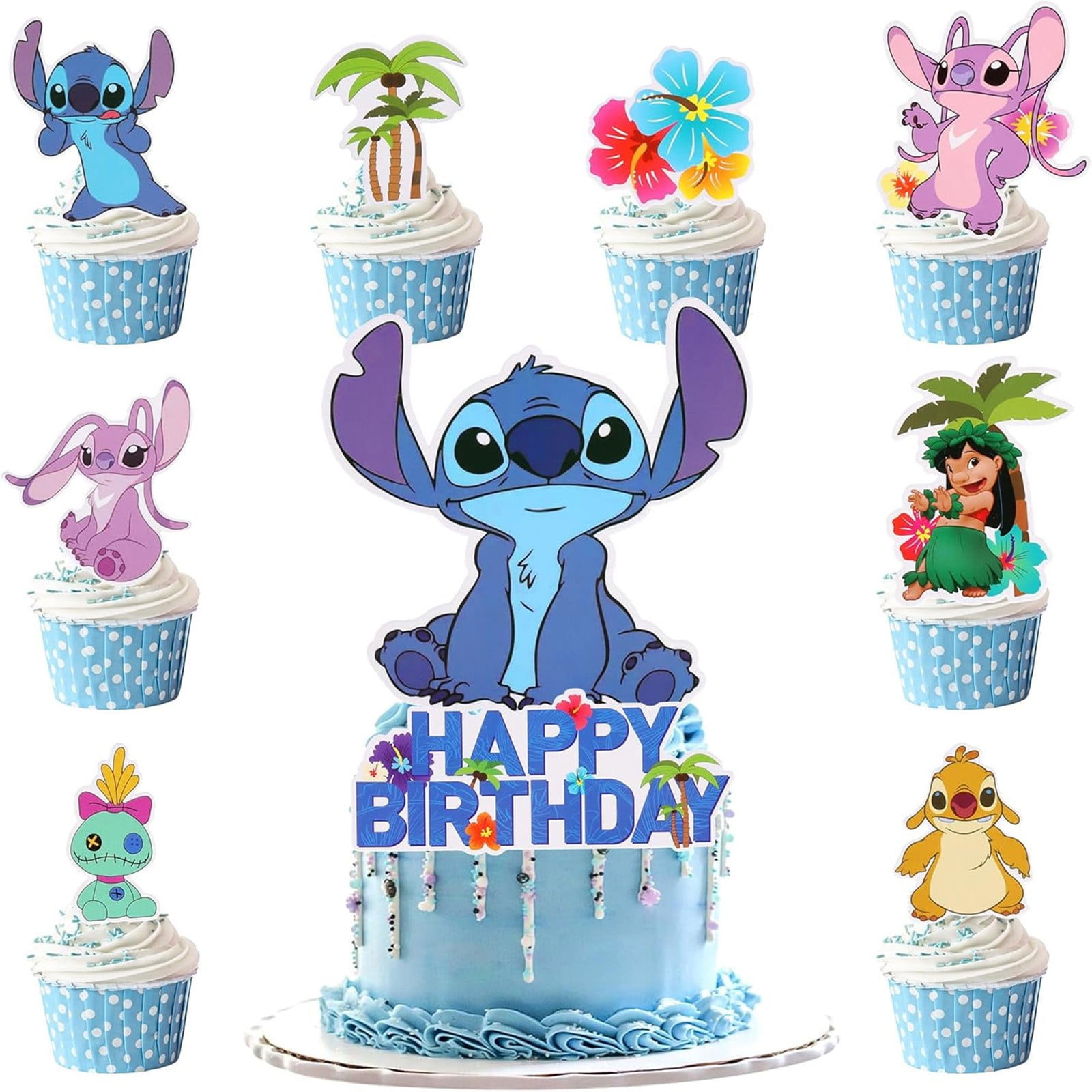 10PCS Stitch Anime Cartoon Cake Topper, Stitch Birthday Party Supplies ...