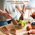 10PCS Teak Wood Kitchen Utensil Set with Hooks - Smooth Finish Non ...