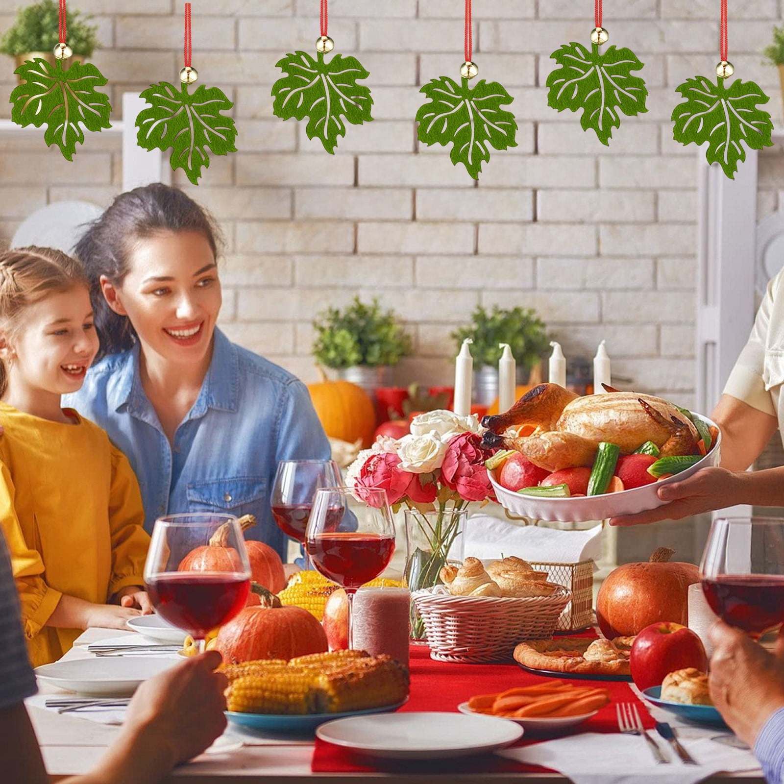 10PCS Thanksgiving Maple Leaf Ornament Felts Cut Out Leaves Bells ...