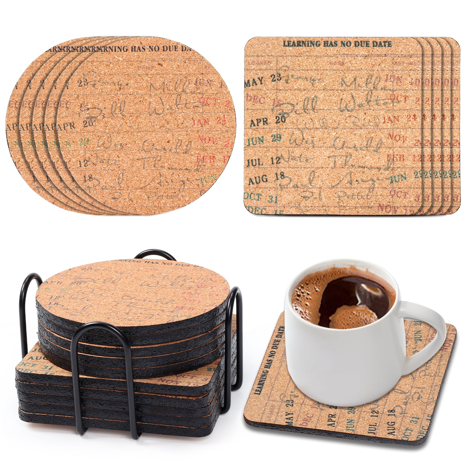 10PCS Vintage Library Card Coasters Set with Rack, Gift for Book Lovers ...