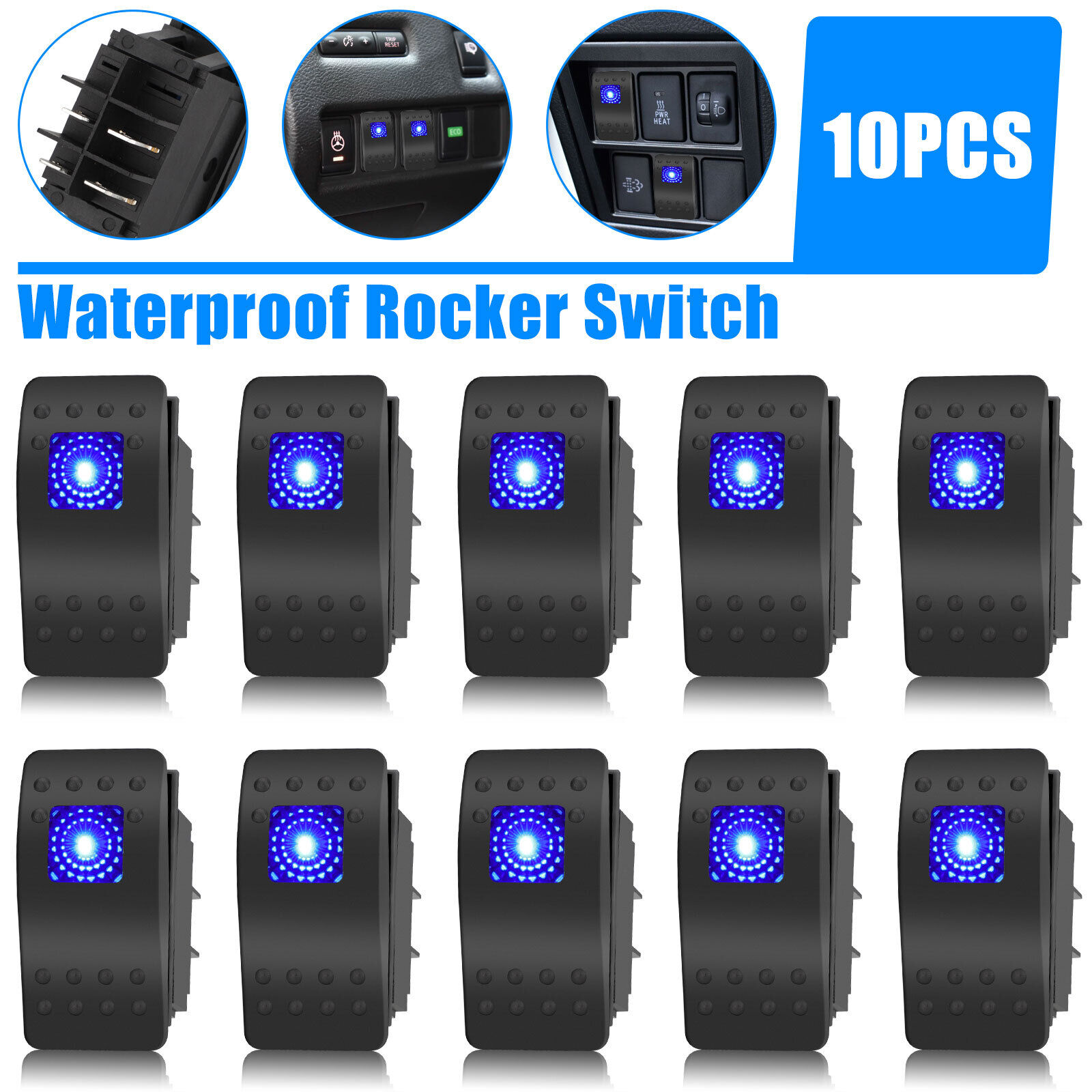 10PCS Waterproof Marine Boat Car Rocker Switch 12-24V SPST ON-OFF 4PIN ...