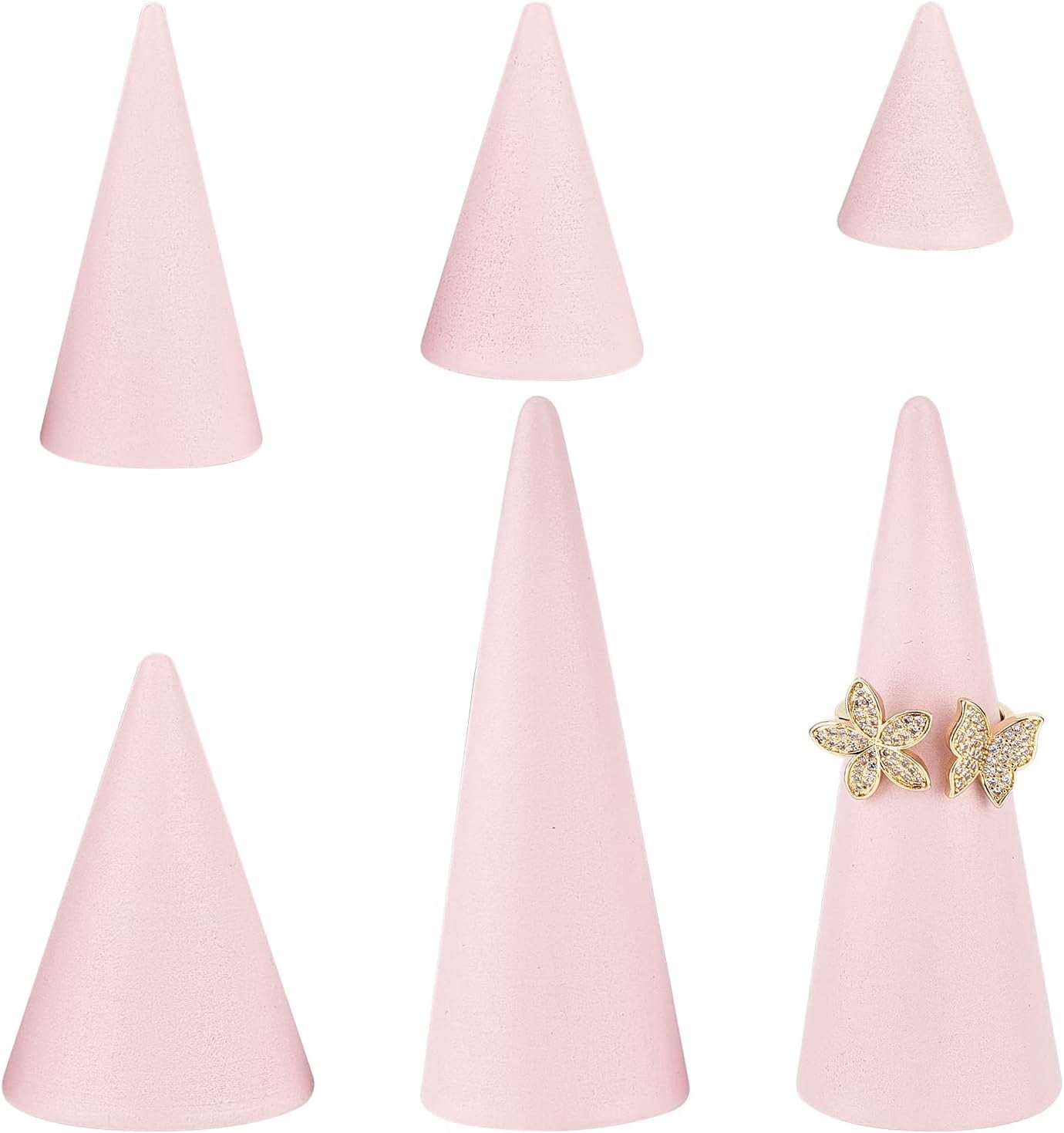 10PCS Wooden Cone Ring Holders (Pink 5 Sizes) Natural Solid Wood Ring ...