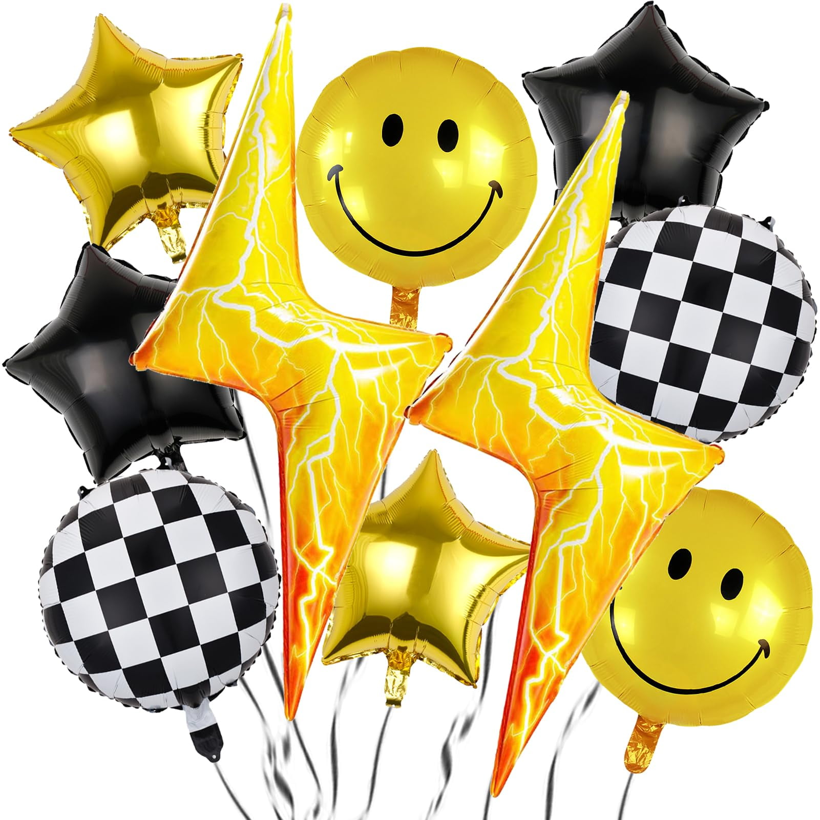10PCS Yellow Lightning Balloons Smiley Face KKS1 Balloons Checkered ...
