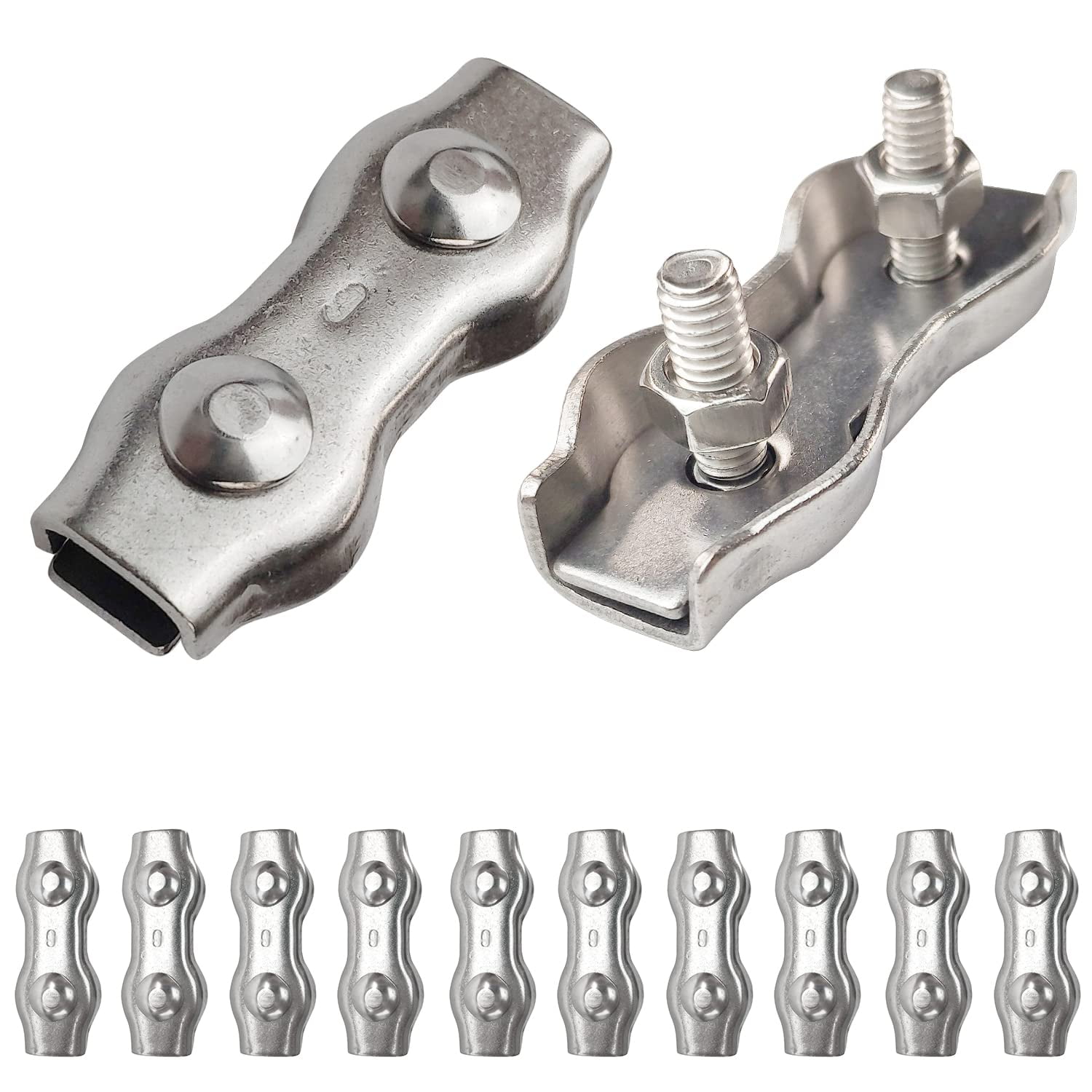 10PCs M6 1/4" Wire Rope Duplex Clamps Cable Clips 304 Stainless Steel 2 ...