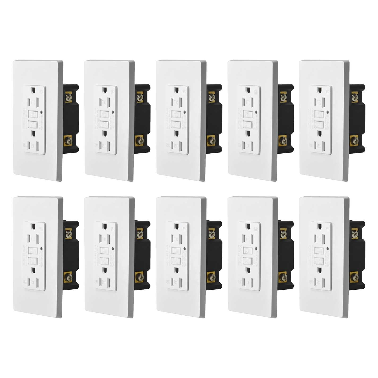 10PK 15AMP GFCI GFI Safety Outlet Receptacle w/ Wall Plate LED ...