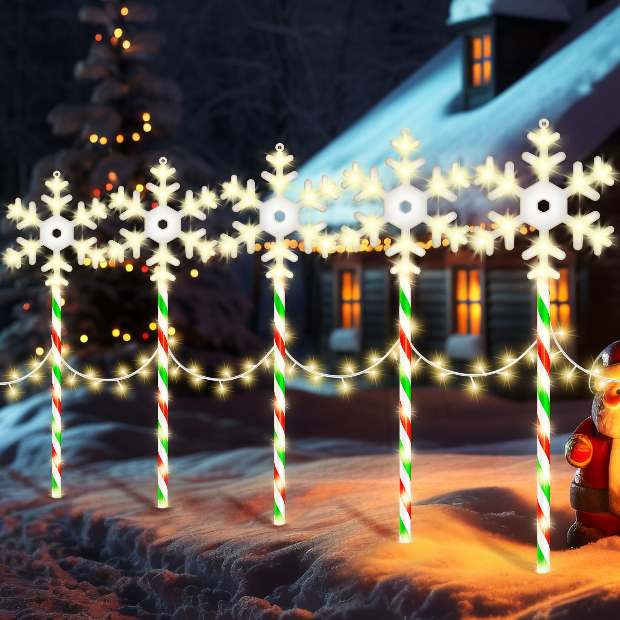 10PK 28inch 250 LED 8 Modes Christmas Pathway Snowflake Lights Outdoor ...