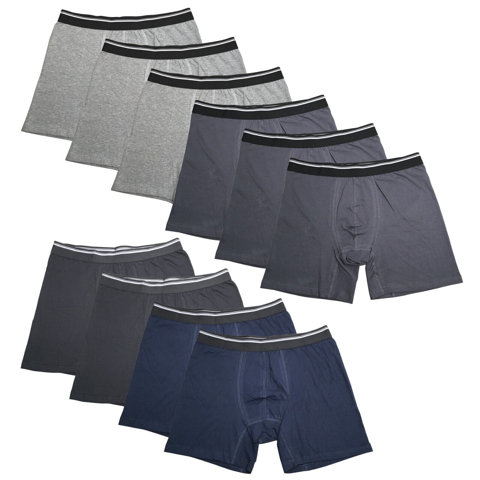 10PK Assorted Mens Cotton Boxer Briefs Comfort Flexible Soft Waistband ...
