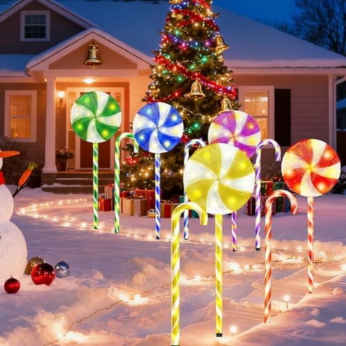 10PK Flashing Christmas Candy Cane Lollipop Lights for Pathway Outdoor ...