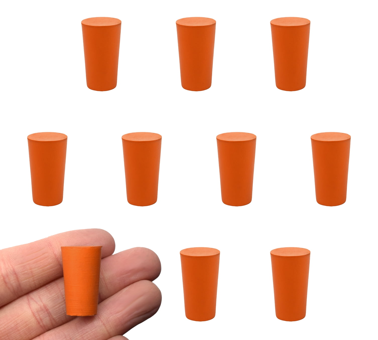 10PK Solid Rubber Stoppers - Size: 11mm Bottom, 14mm Top, 24mm Length ...