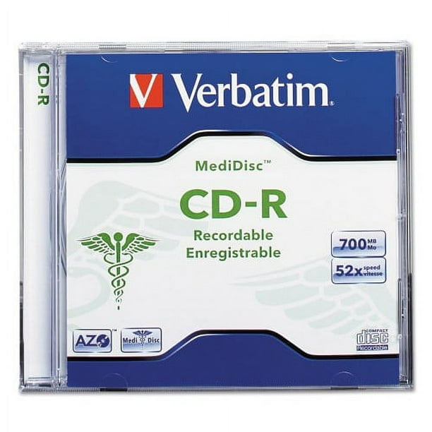 10PK Verbatim MediDisc CD-R, 700MB, 52X, Thermal Printable Branded Surface, 1/PK Jewel Case ...
