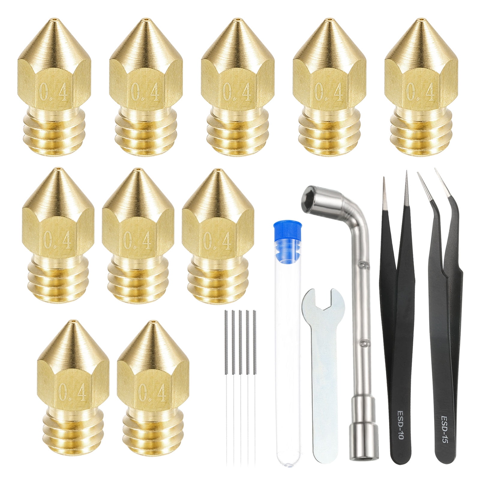 10Pack 0.4mm 3D Printer Nozzles, M6 Thread Brass Printer Extruder ...