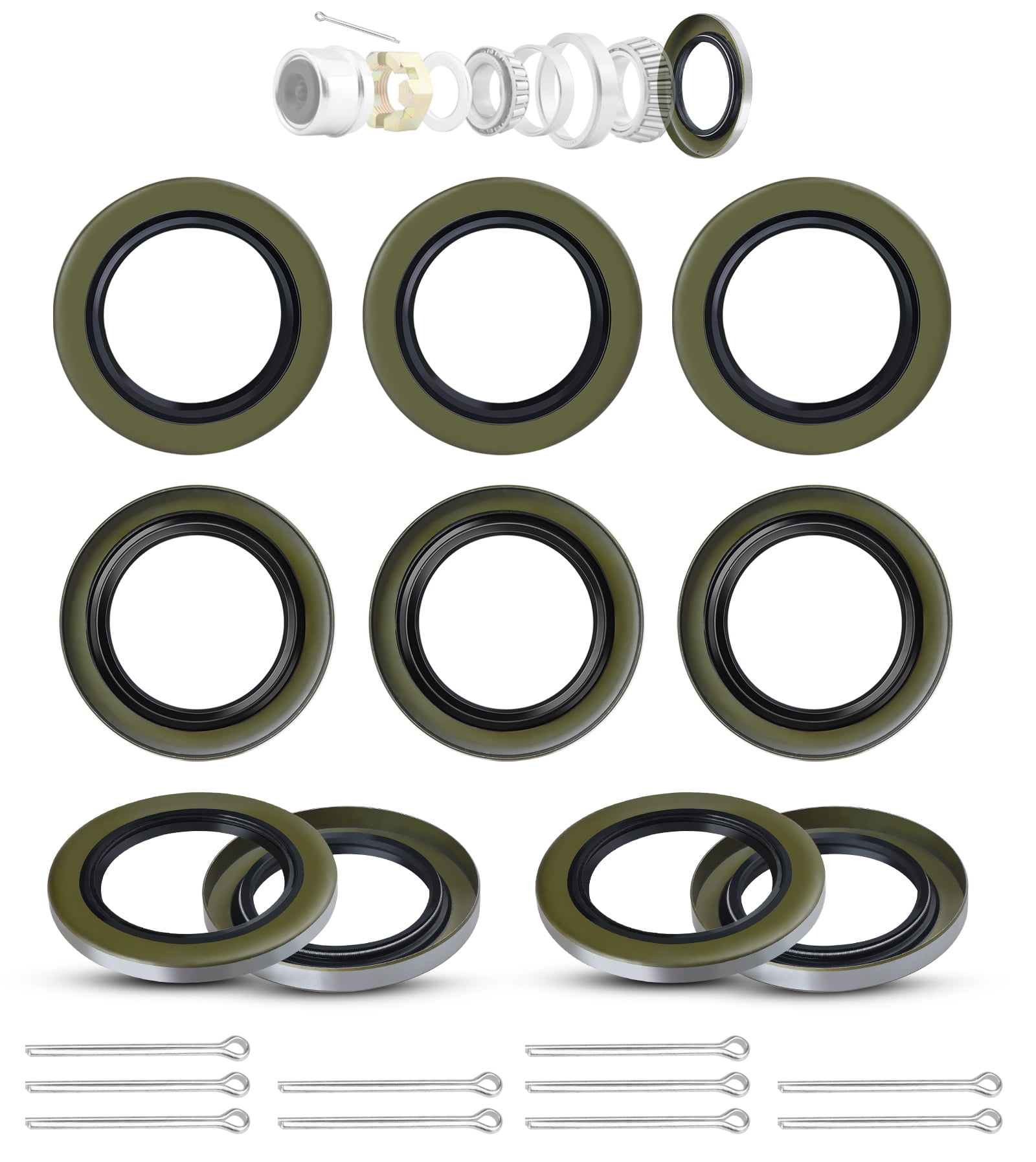 10Pack 1.719" ID x 2.565" OD Double Lip Grease Seal with 10 Cotter Pins ...