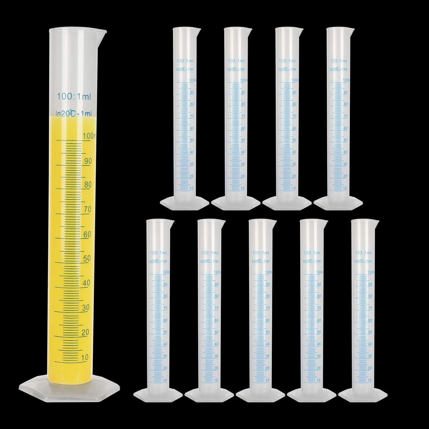 10Pack 100ml Plastic Graduated Cylinder, Transparent Measuring Cylinder ...