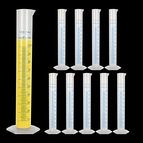 10Pack 100ml Plastic Graduated Cylinder, Transparent Measuring Cylinder ...
