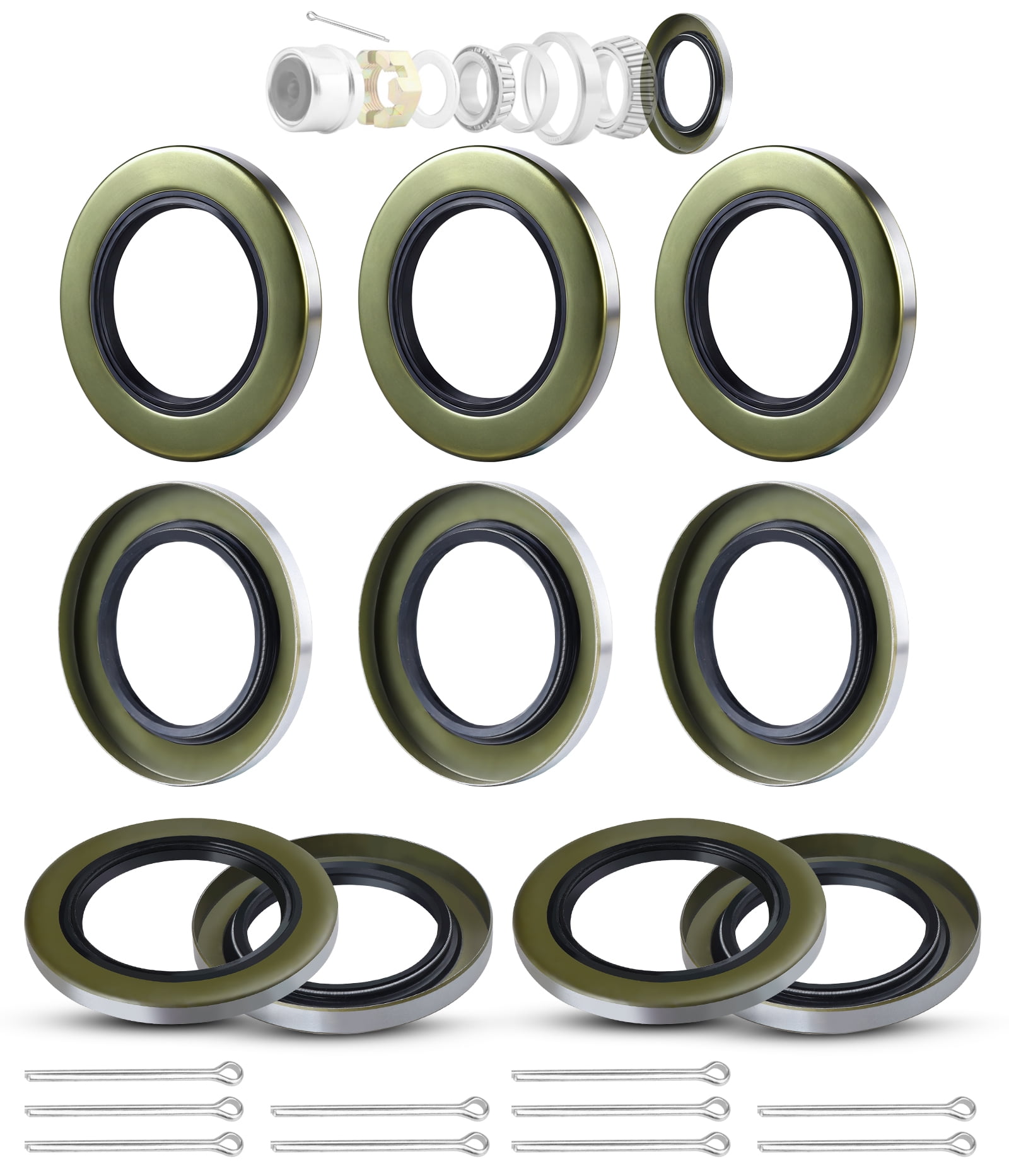 10Pack 2.125" IDx3.376" OD Double Lip Grease Seal with 10 Cotter Pins ...