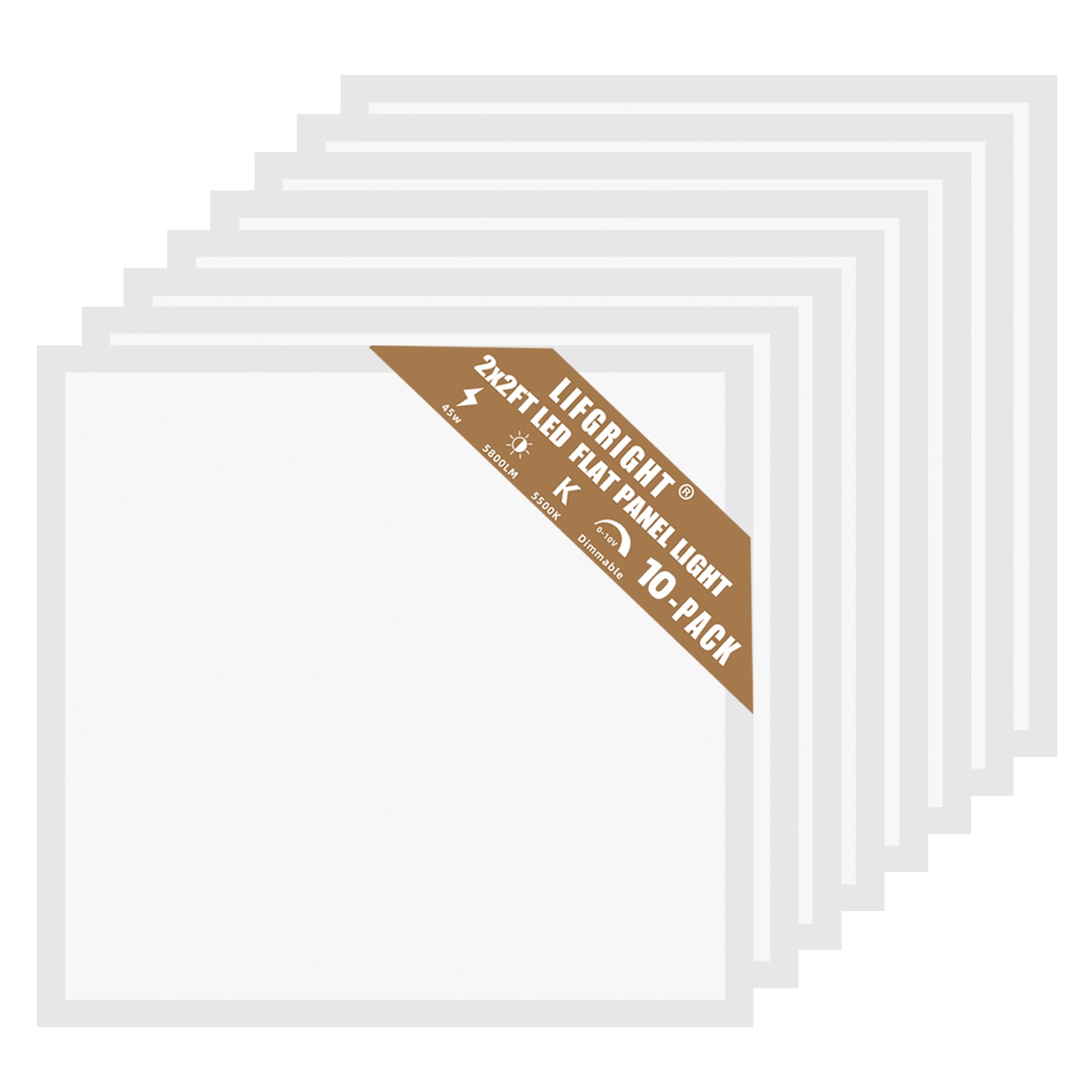 10Pack 2X2FT LED Flat Panel Light,45W, 5800 lumens,5000K,Recessed Edge ...