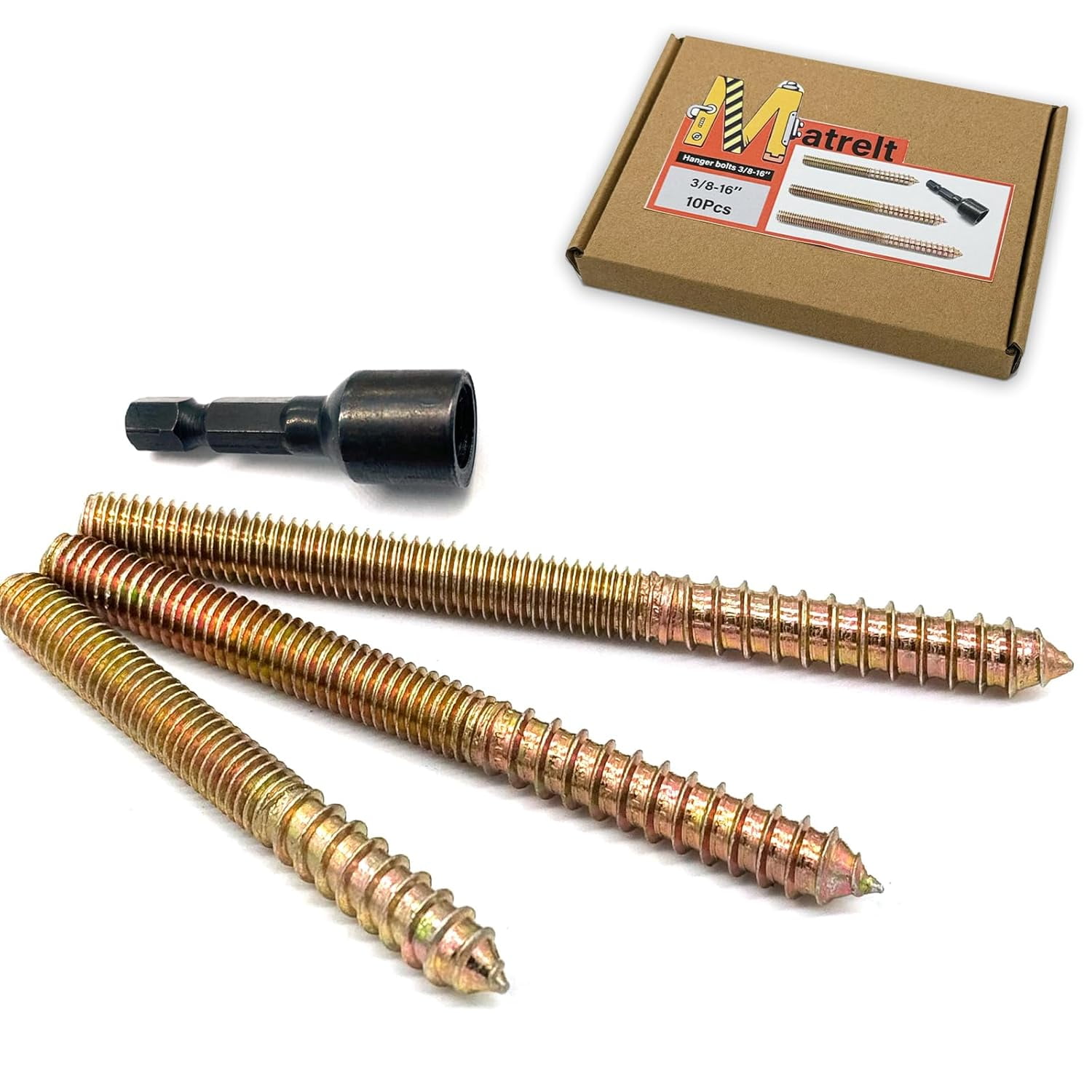 10Pack 3/8-16" Hanger Bolts 3 Long Sizes Include1 pcs Hanger Bolt ...