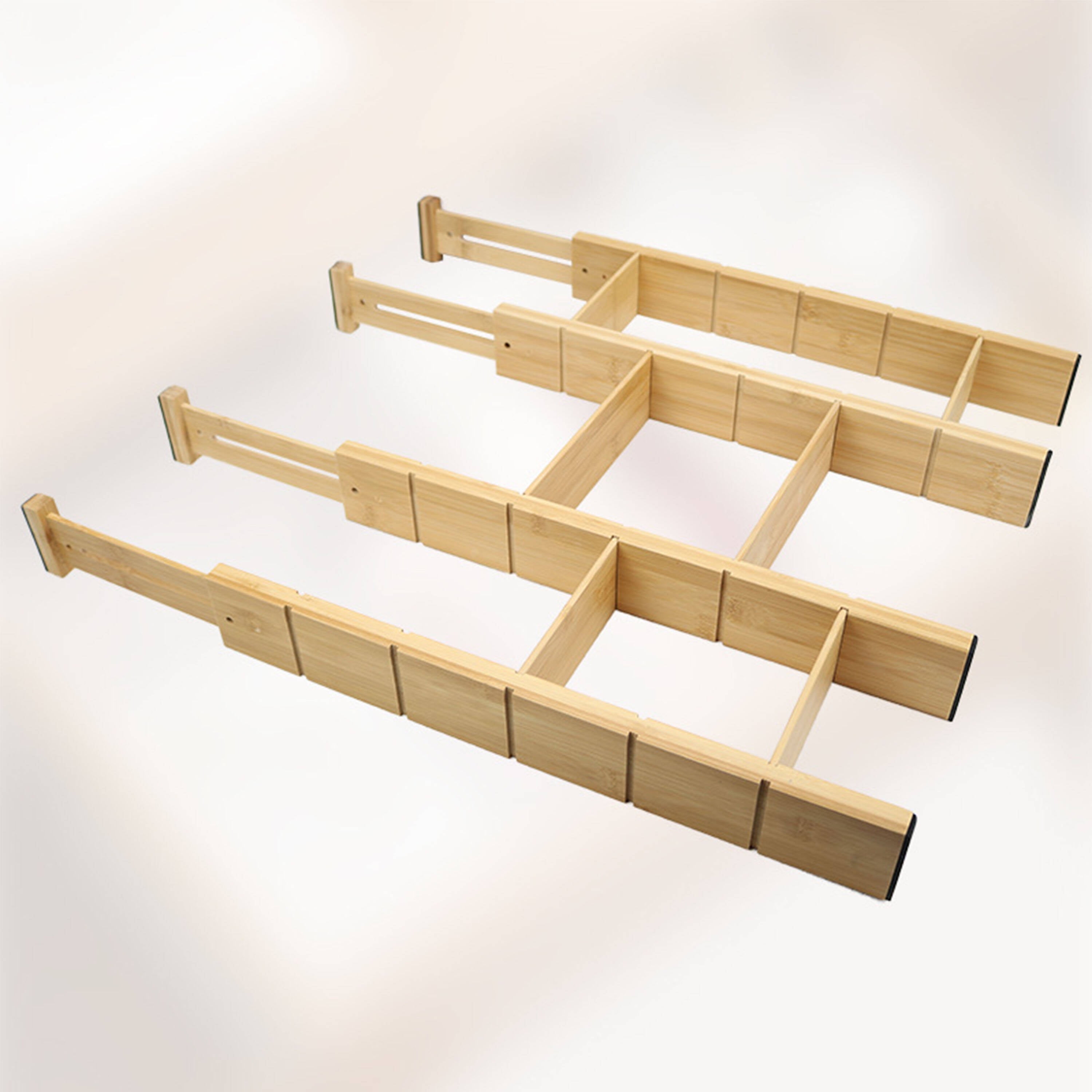 10Pack Bamboo Expanding Drawer Dividers, 17-22 In. with Rubber Pads for ...