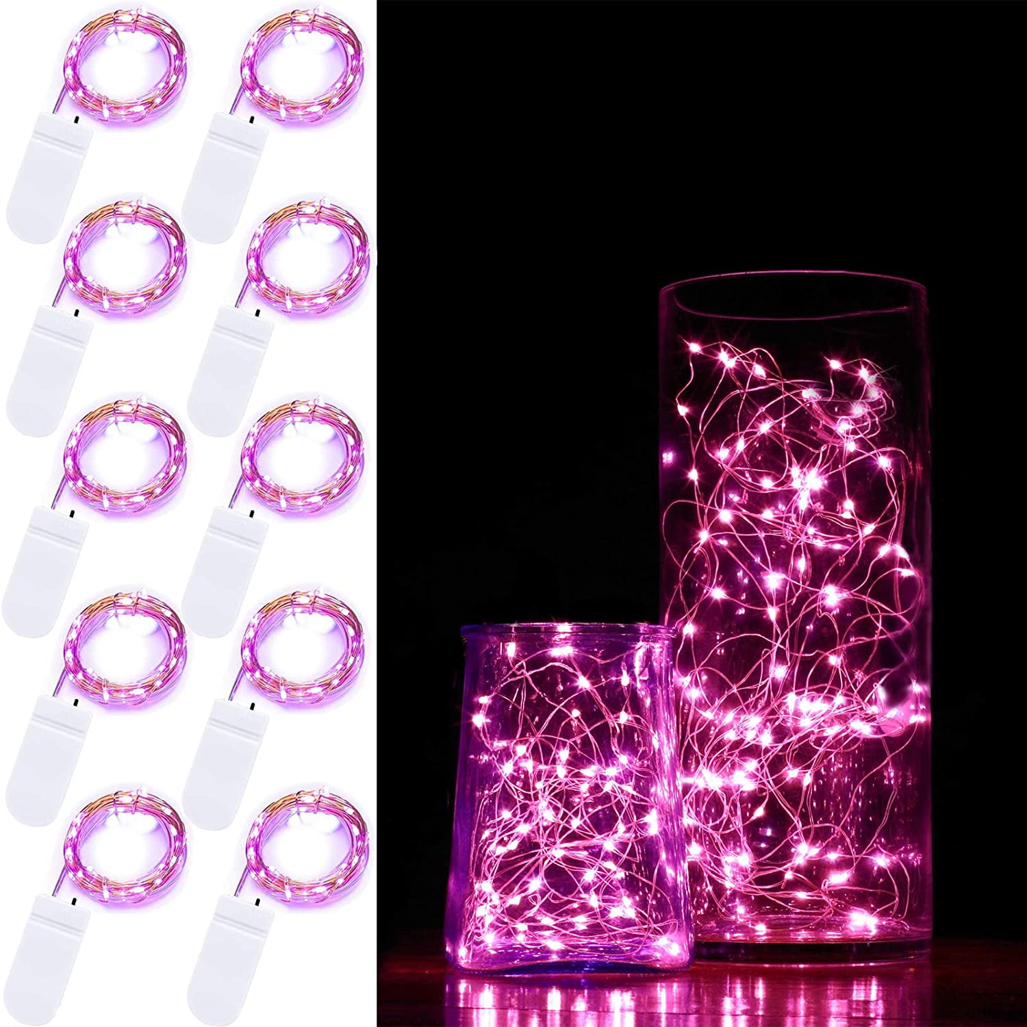 10Pack Battery Operated Mini Fairy Lights, 6.6ft 20LEDs String Lights ...