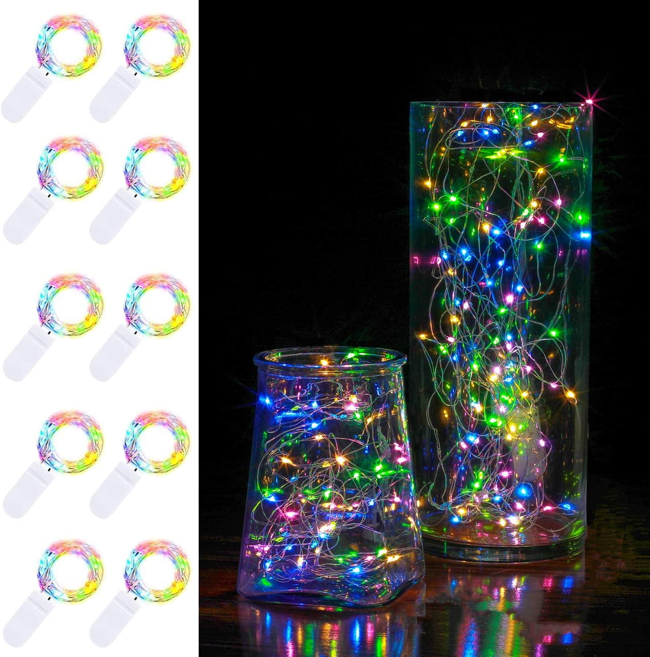 10Pack Battery Operated Mini Fairy Lights, 6.6ft 20LEDs String Lights ...