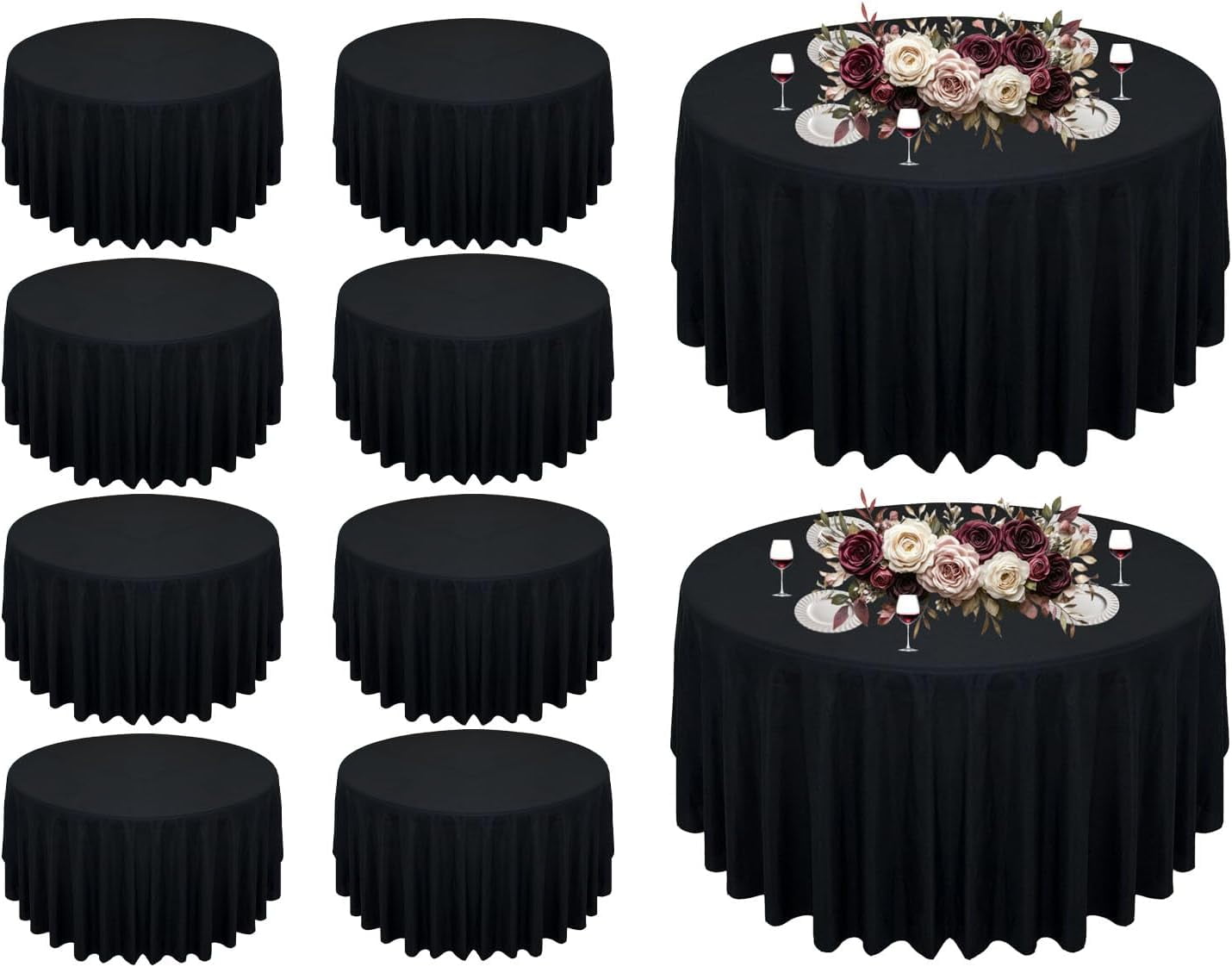 10Pack Black Round Tablecloth 90 inch Black Table Cloth, Washable Round ...