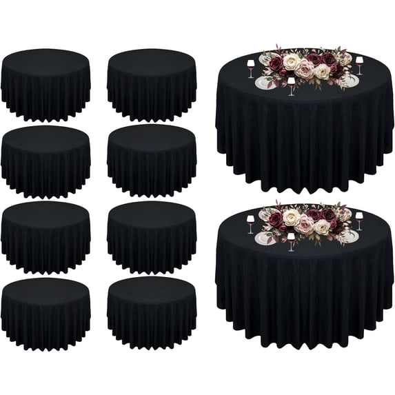 10Pack Black Round Tablecloth 90 inch Black Table Cloth, Washable Round ...