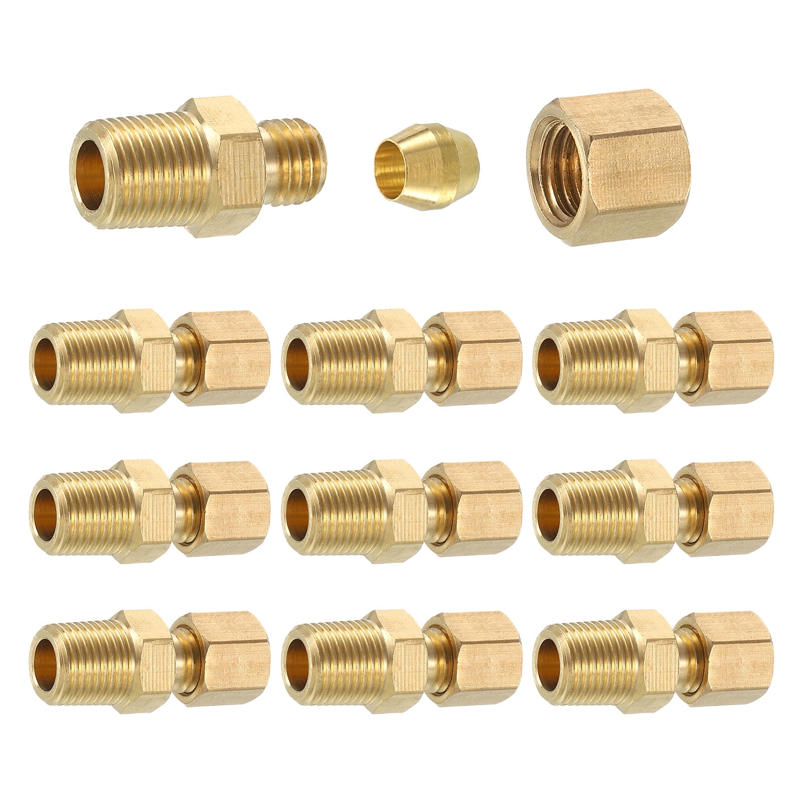 10Pack Brass Pipe Fitting, 1/8" OD x 1/8" NPT Male Brass Compression Tube Fitting, Brass ...