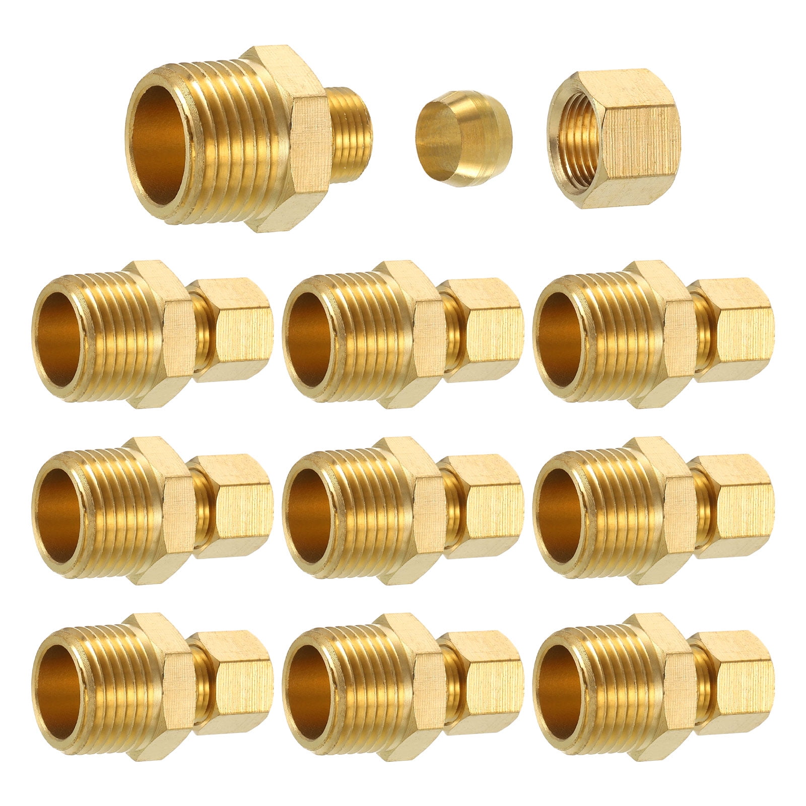 10Pack Brass Pipe Fitting, 5/16" OD x 1/2" NPT Male Brass Compression ...