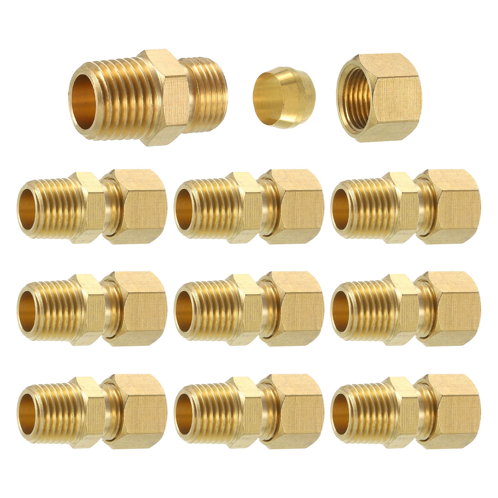 10Pack Brass Pipe Fitting, 5/16" OD x 1/4" NPT Male Brass Compression Tube Fitting, Brass ...