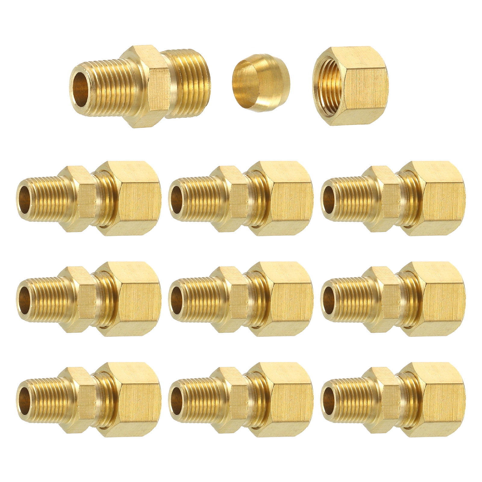 10Pack Brass Pipe Fitting, 5/16" OD x 1/8" NPT Male Brass Compression Tube Fitting, Brass ...