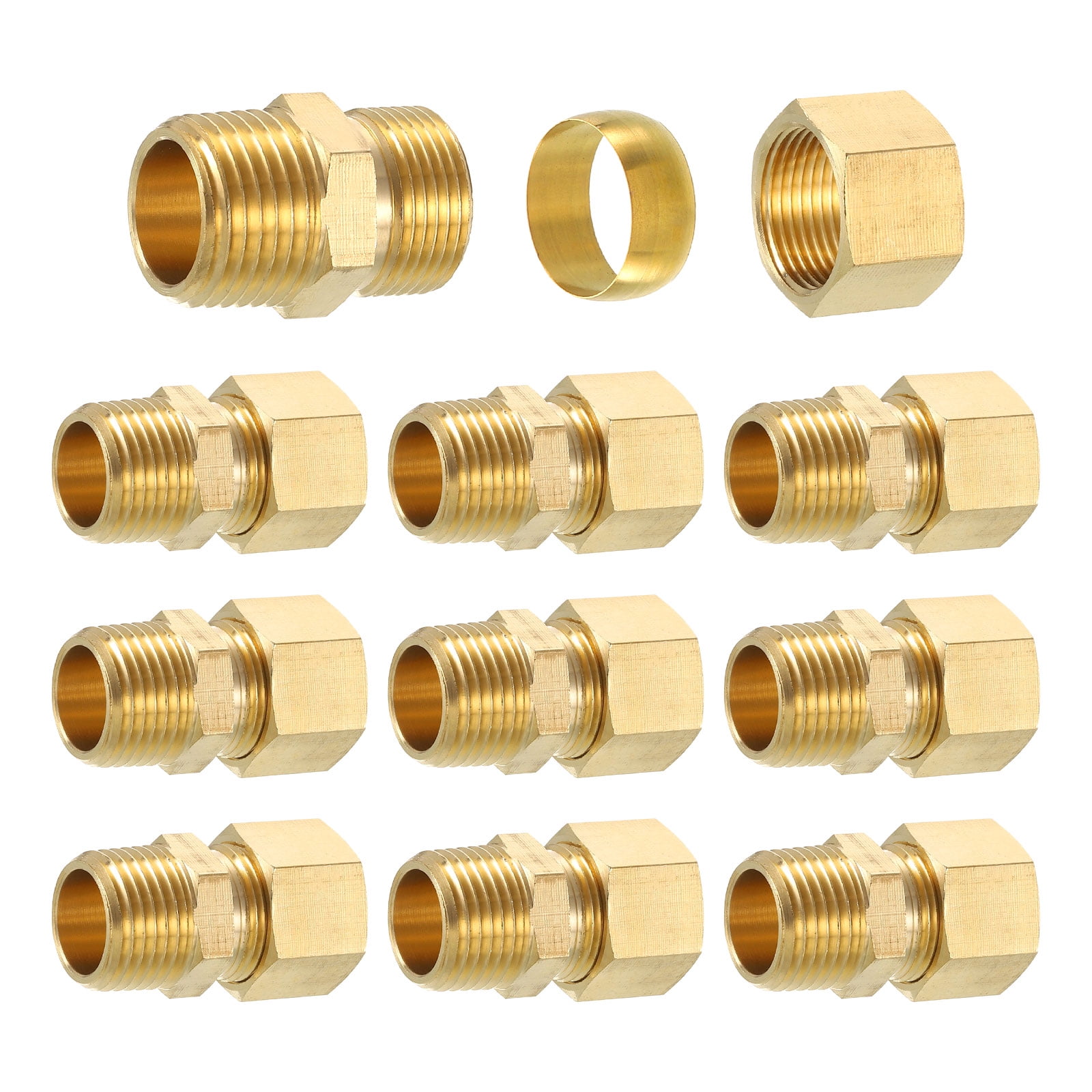 10Pack Brass Pipe Fitting, 5/8" OD x 1/2" NPT Male Brass Compression Tube Fitting, Brass ...