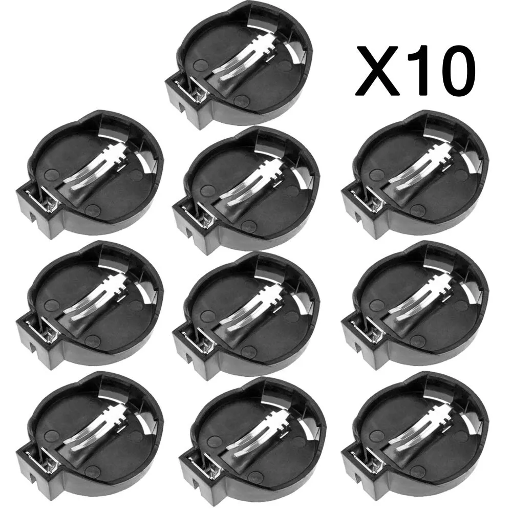10Pack Button Coin Cell Battery Socket Holder Case Black Cr2025 Cr2032 ...
