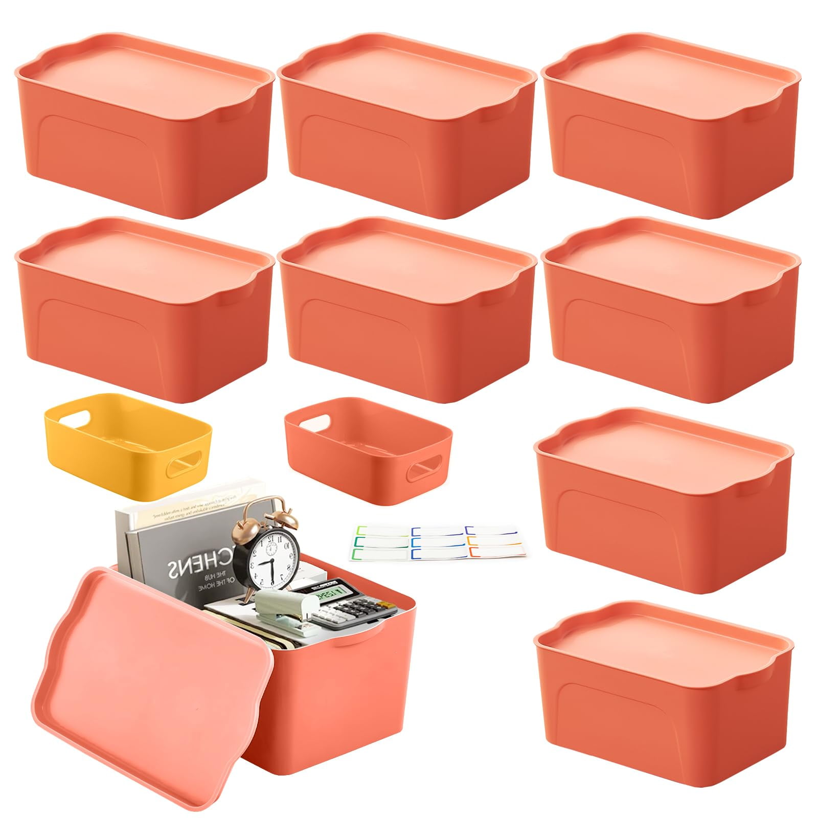 10Pack Colorful Storage Bins with Lid and Handle, Plastic Storge Box ...
