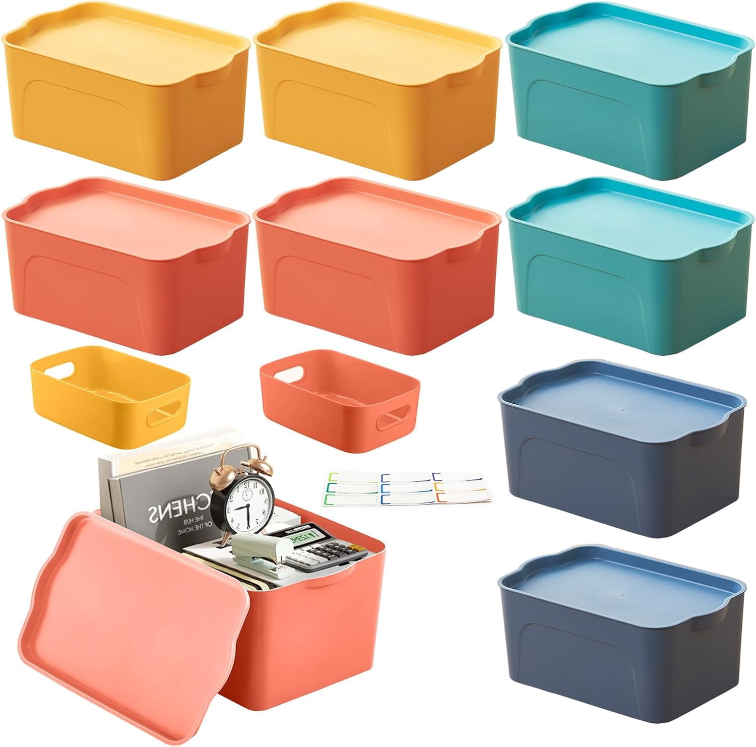 10Pack Colorful Storage Bins with Lid and Handle, Plastic Storge Box ...