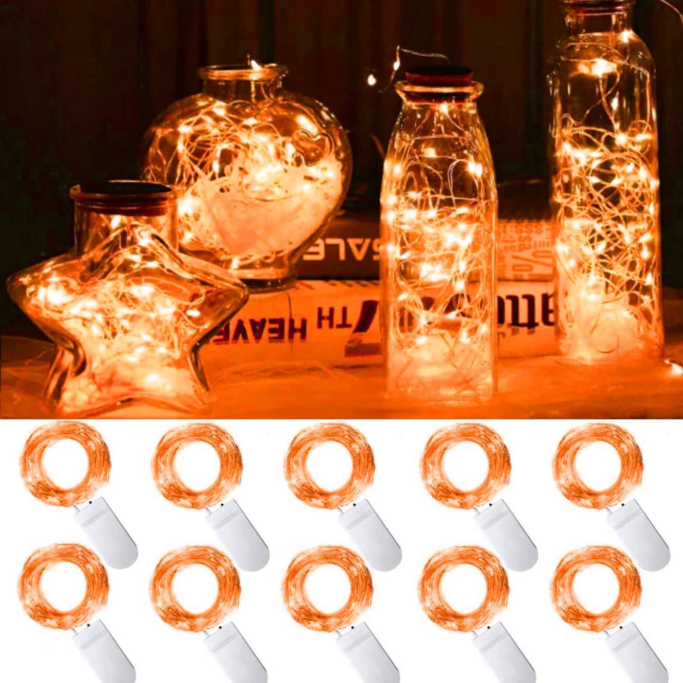 10Pack Fairy String Lights 2m Battery Operated 20 Micro LEDs Copper ...