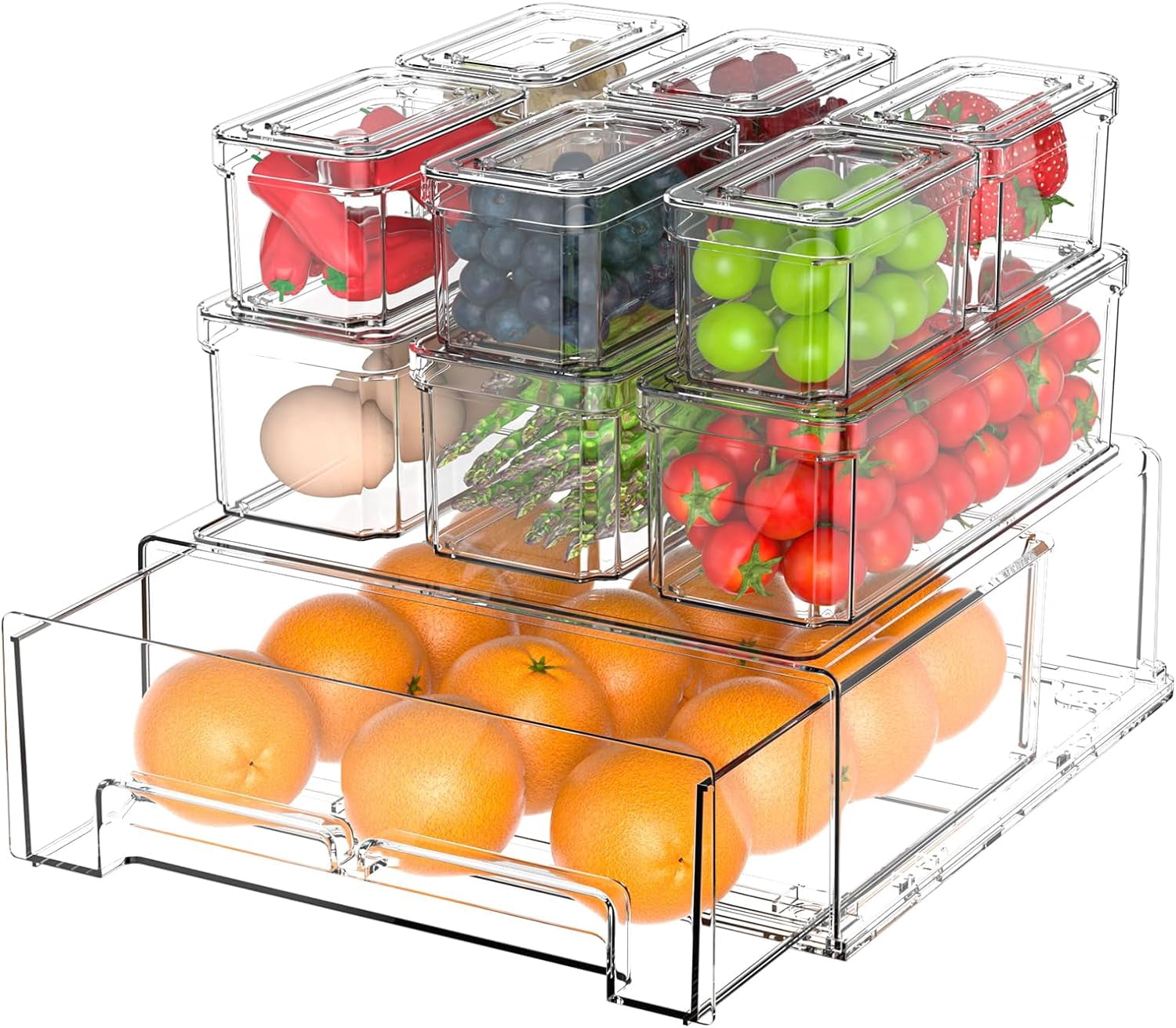 10Pack Fridge Organizer Bins - 3Size Clear Refrigerator Organizers and ...